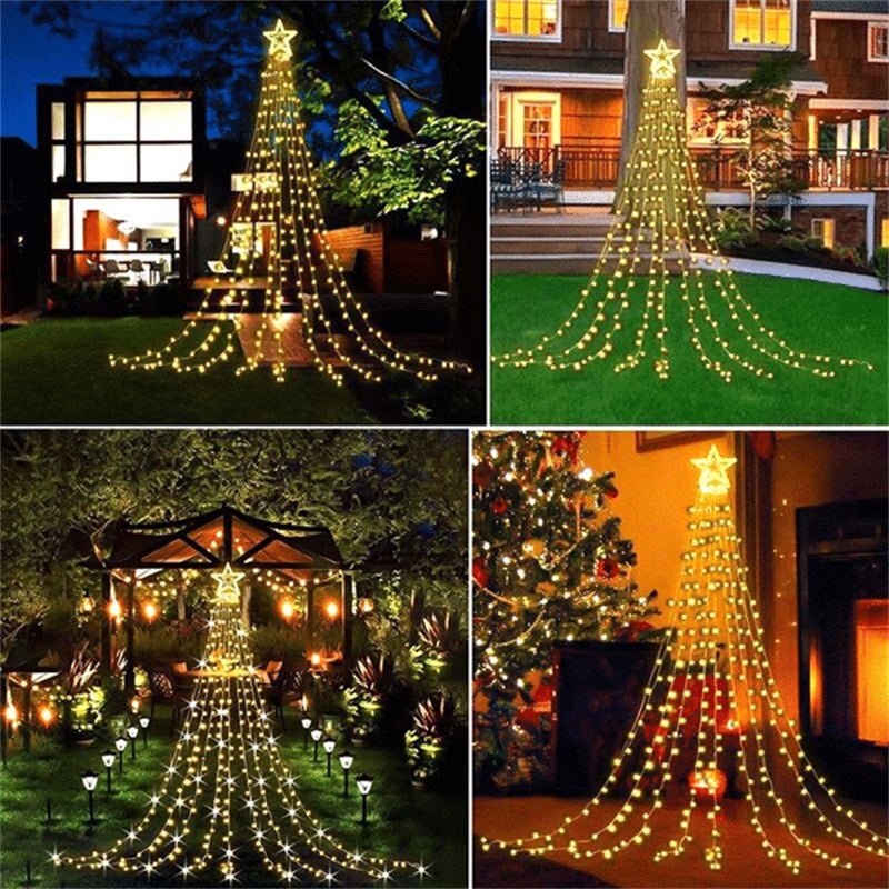 Solar Waterfall Tree Star Lights | Christmas Decorations Outdoor Lights ...